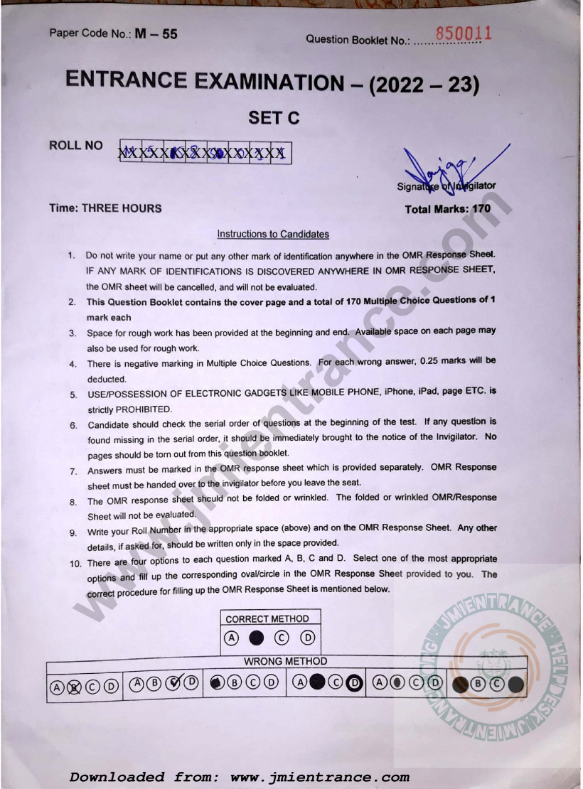 MBA Full Time 2022 - Jamia Entrance Question Paper MBA Full Time 2022 - Jamia Entrance Question Paper