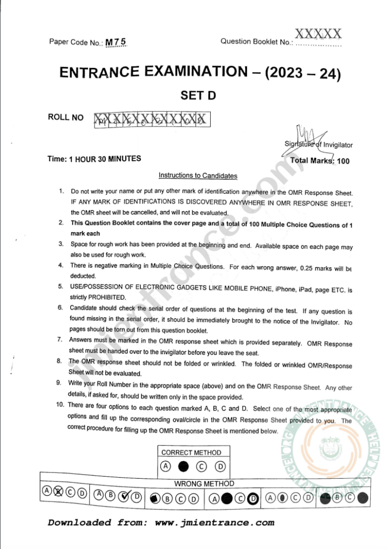 MSc Microbiology 2023 - Jamia Entrance Question Paper