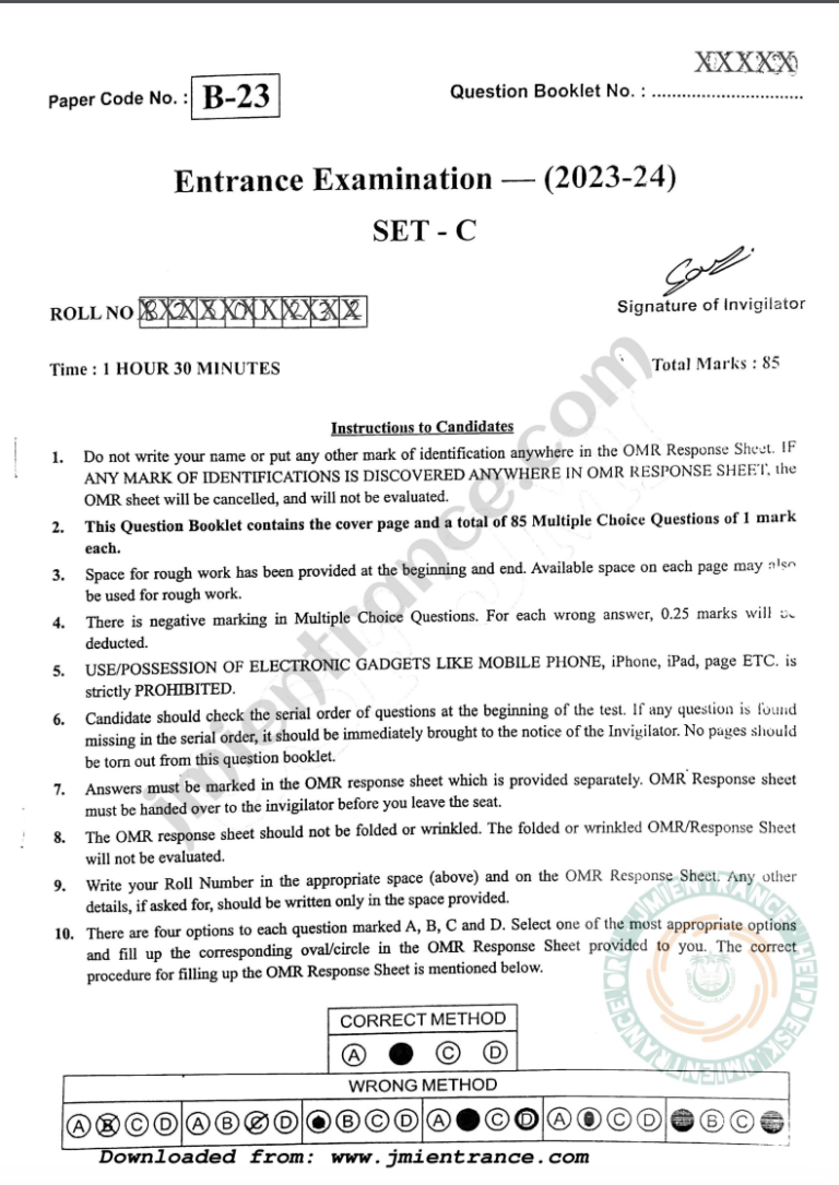 BEd Special Education 2023 - Jamia Entrance Paper
