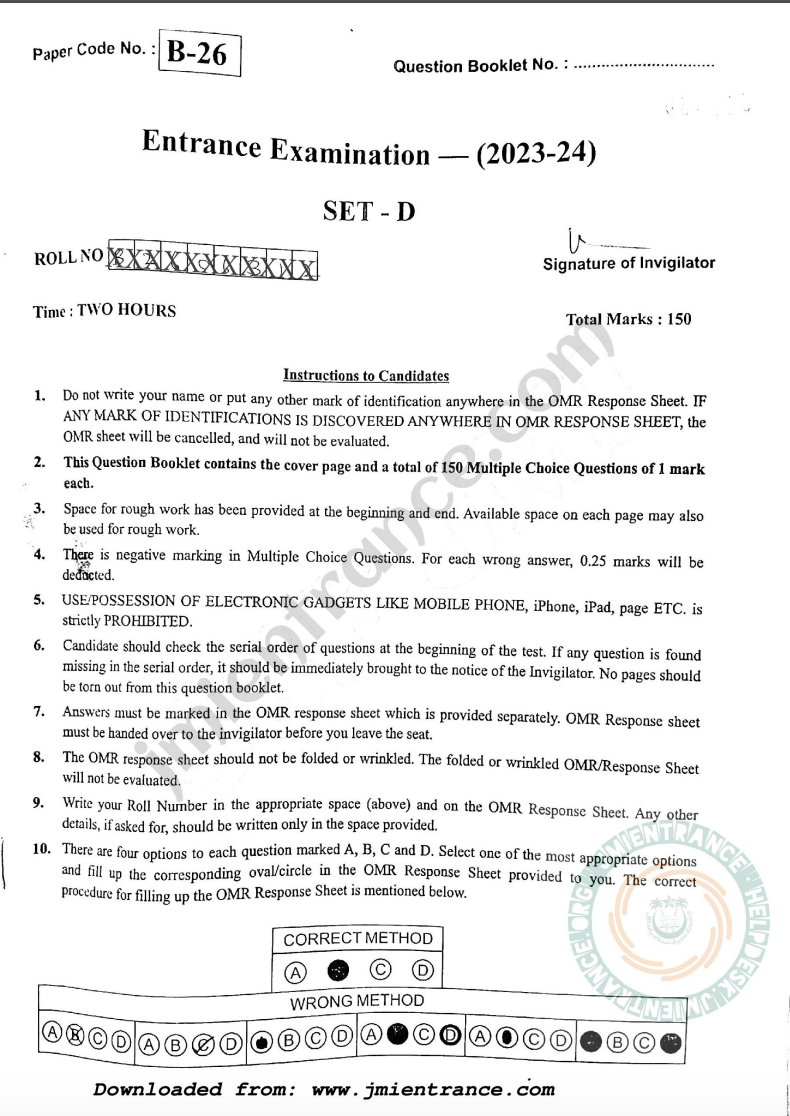 BA LLB Hons 2023 Jamia Entrance Question Paper BA LLB Hons 2023 Jamia Entrance Question Paper