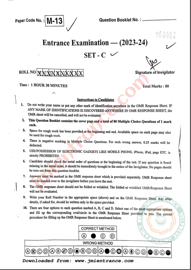 MA Social Work (MSW) 2023 - Jamia Entrance Question Paper