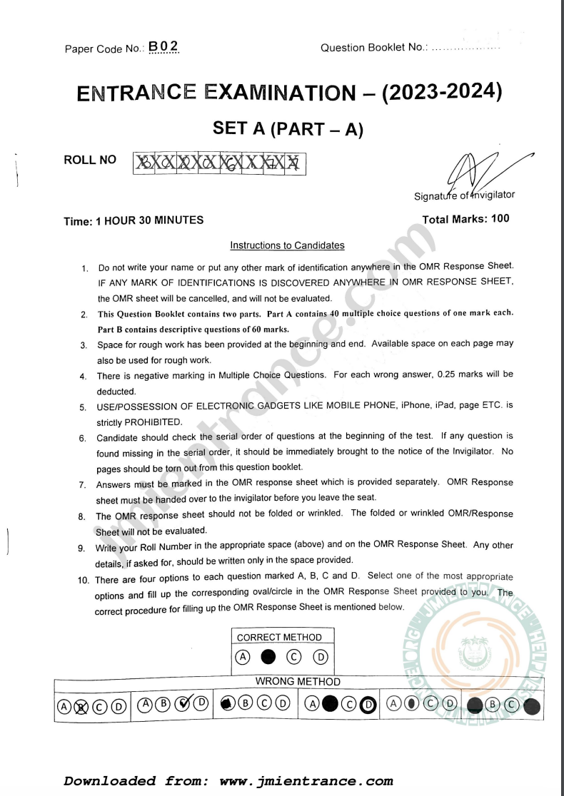 BA (Hons) English 2023 - Jamia Entrance Question Paper BA (Hons) English 2023 - Jamia Entrance Question Paper
