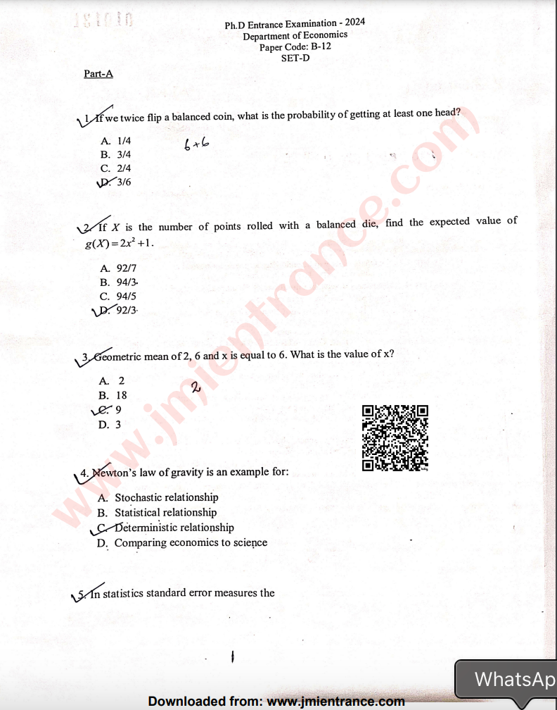 PhD Economics (Part-II) 2024 - Jamia Entrance Question Paper » JMIEntrance