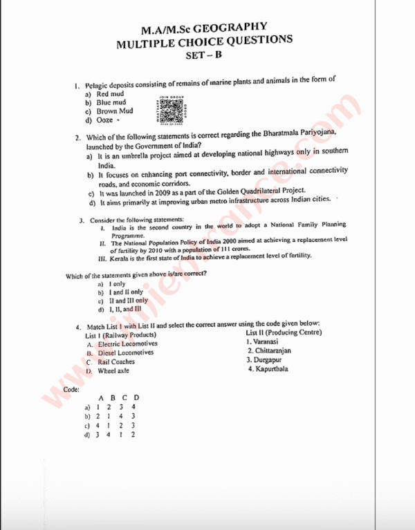 MA/MSc Geography 2025 - Jamia Entrance Question Paper » JMIEntrance