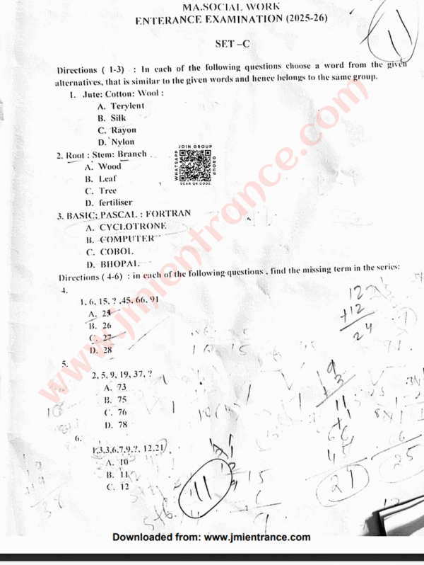 MA Social Work (MSW) 2025 - Jamia Entrance Question Paper » JMIEntrance